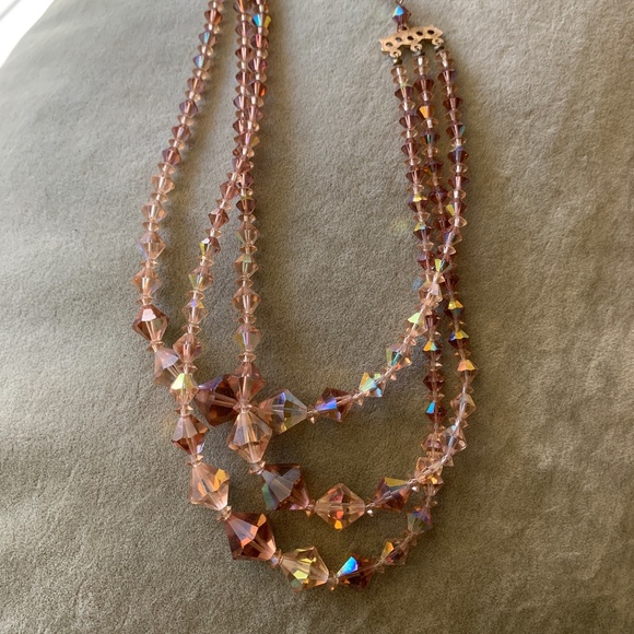 Vintage | Jewelry | Vintage Amber Pink Aurora Borealis Three Strand ...